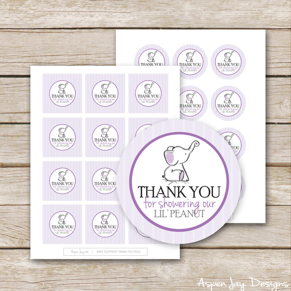 Purple Elephant Shower Favor Tags – AspenJay