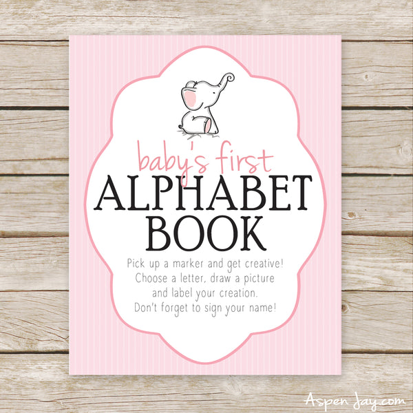 Pink Elephant First Alphabet Book Sign – AspenJay