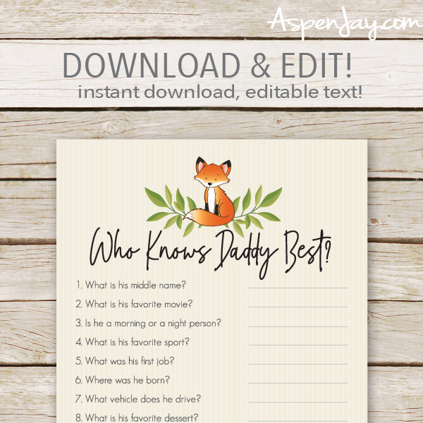 Dad Who Knows Best Baby Shower Game Printable